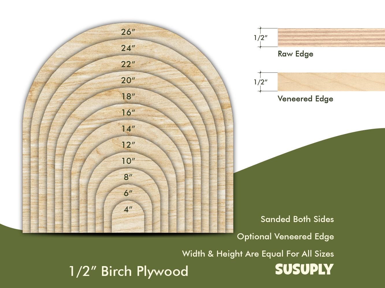 1/2" Plywood Arch | 4" to 26" | Birch Plywood | Full Arch | Unfinished ...