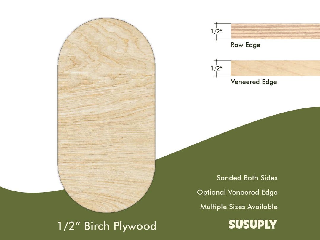Birch Plywood Obround Pill Shaped | 1/2" Thick, Unfinished Wood Blank ...