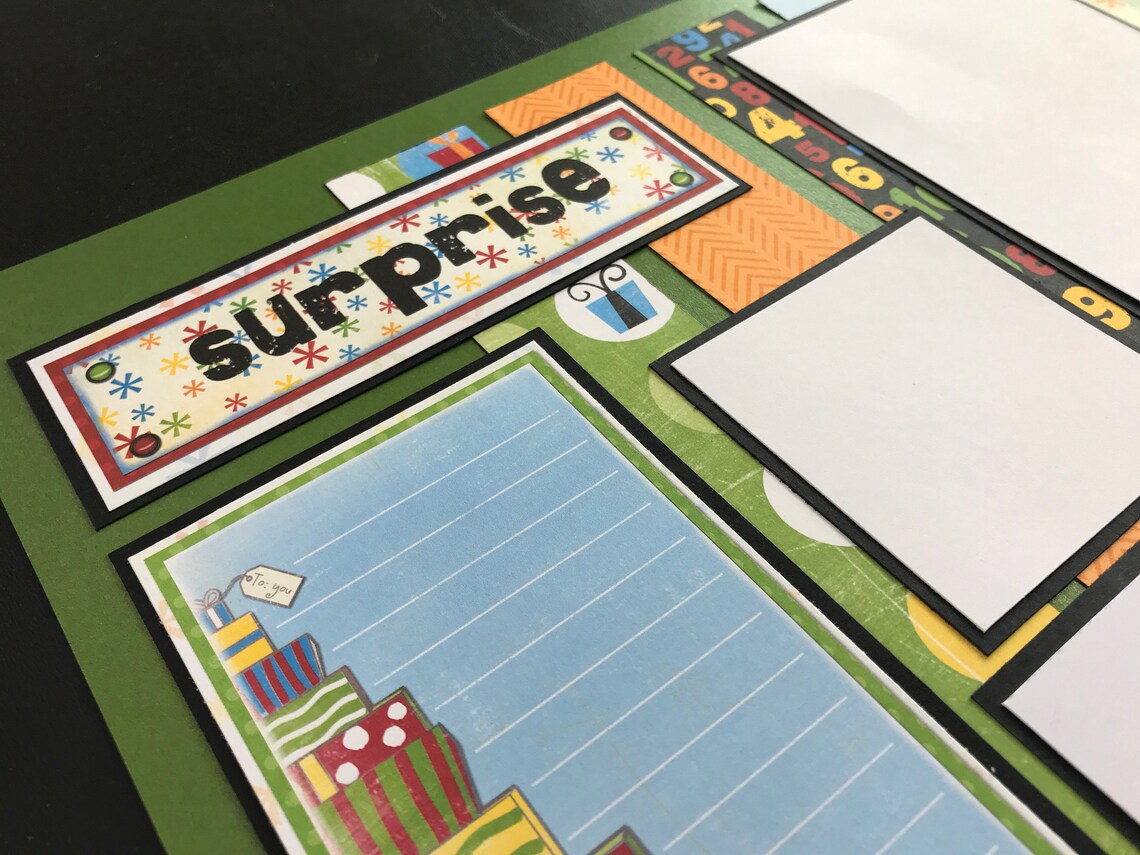 Birthday Surprise 12x12 Scrapbook Page Layout, Precut Scrapbooking Page ...