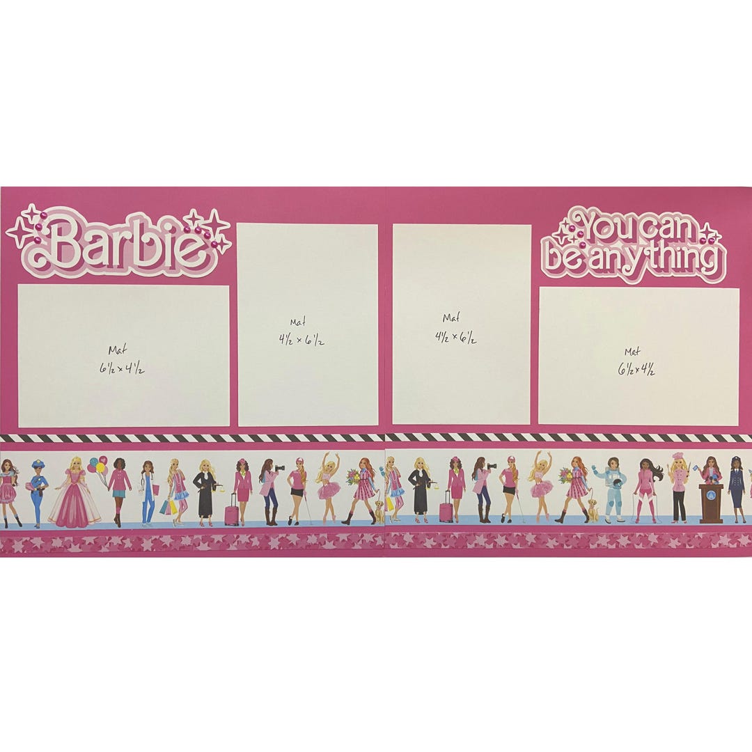 Barbie 12x12 Scrapbook Page Layout Kit, Precut Scrapbooking Page Kit ...