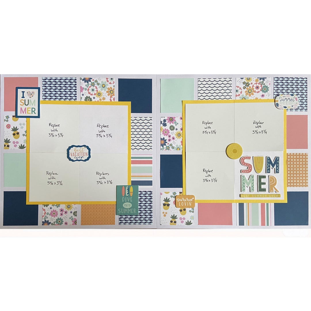Summer 12x12 Scrapbook Page Layout Kit, Precut Scrapbooking Page Kit ...