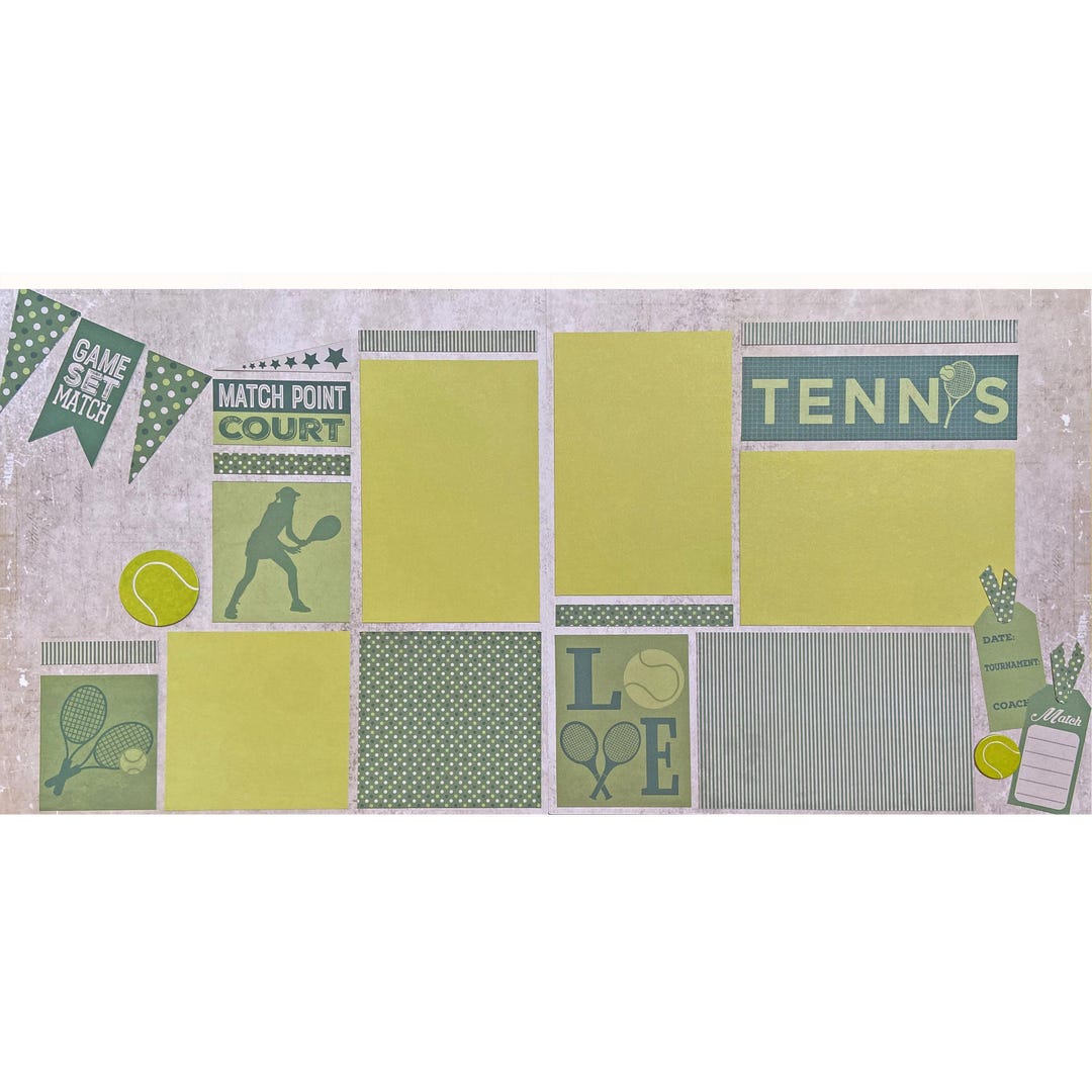 Tennis 12x12 Scrapbook Page Layout Kit, Precut Scrapbooking Page Kit ...