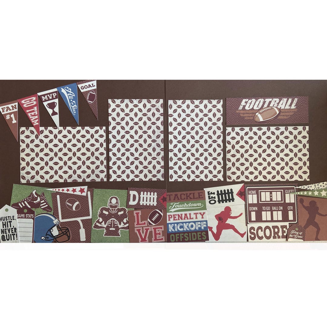 Football 12x12 Scrapbook Page Layout Kit, Precut Scrapbooking Page Kit ...