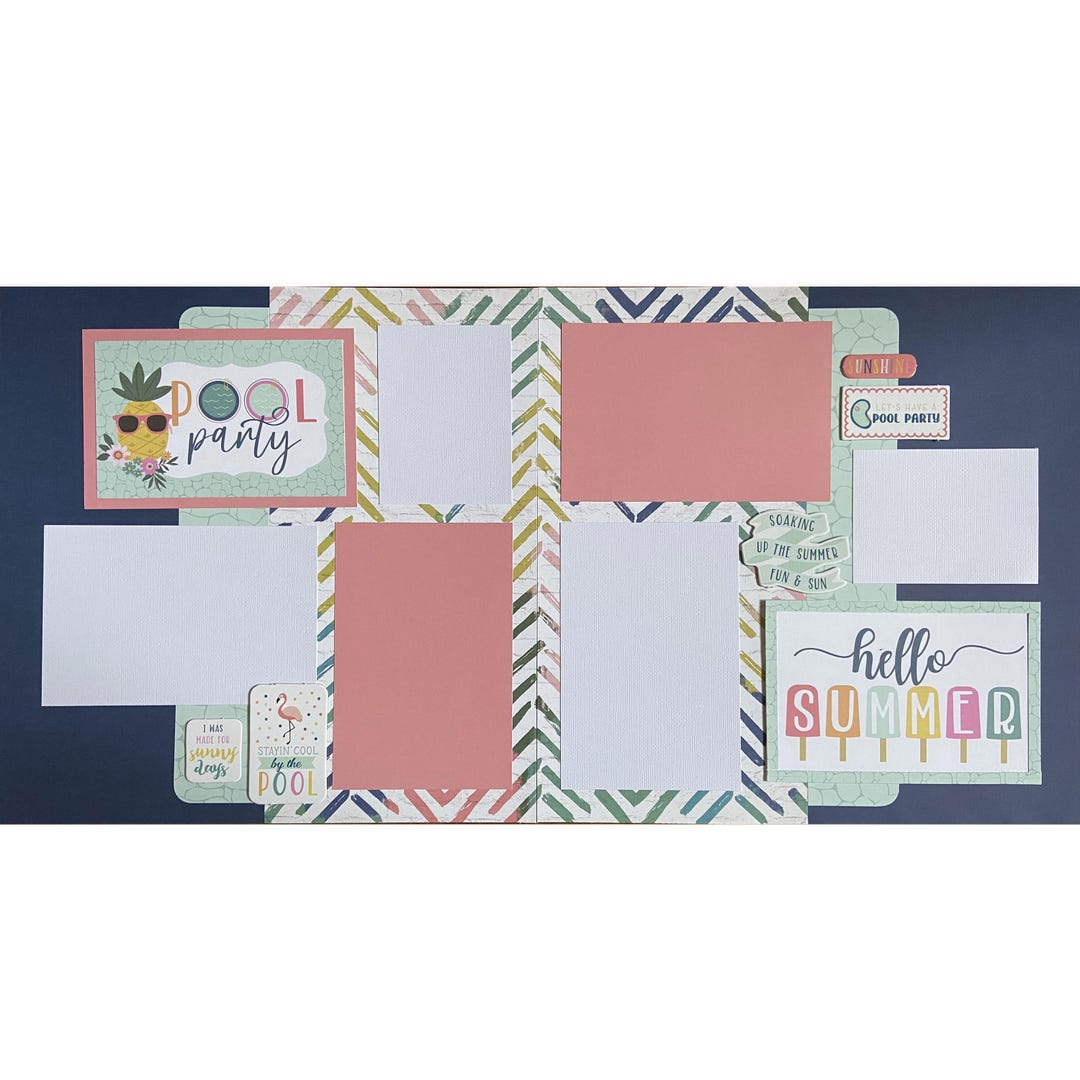 Pool Party 12x12 Scrapbook Page Layout Kit, Precut Scrapbooking Page ...