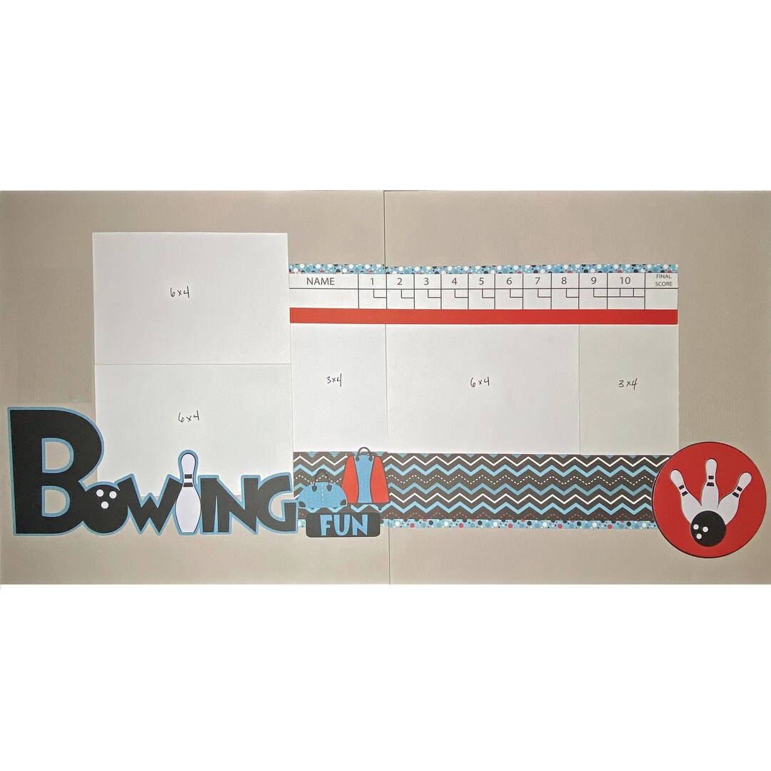 Bowling Fun 12x12 Scrapbook Page Layout Kit, Precut Scrapbooking Page ...