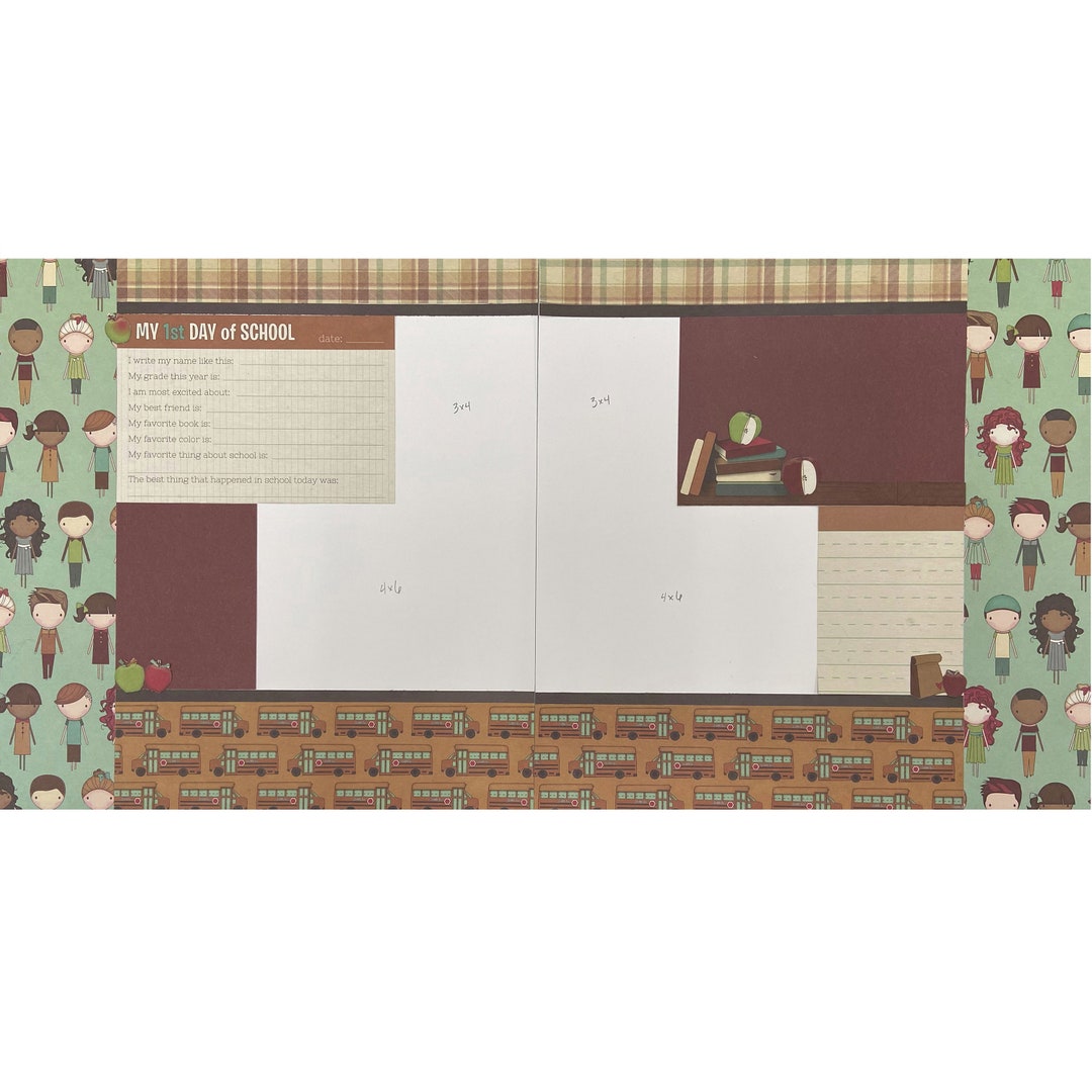 My 1st Day 12x12 Scrapbook Page Layout Kit, Precut Scrapbooking Kit ...