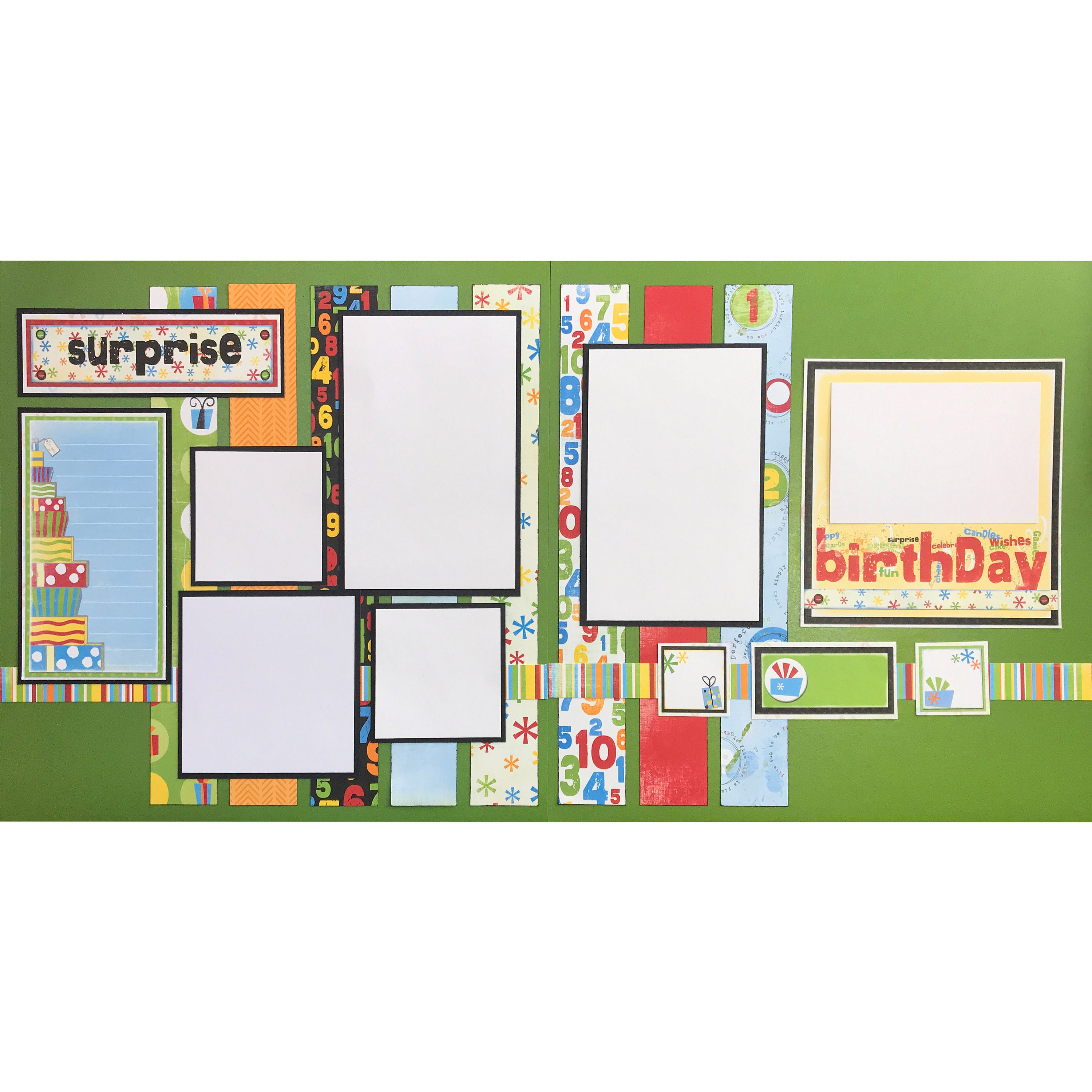 Birthday Surprise 12x12 Scrapbook Page Layout, Precut Scrapbooking Page ...