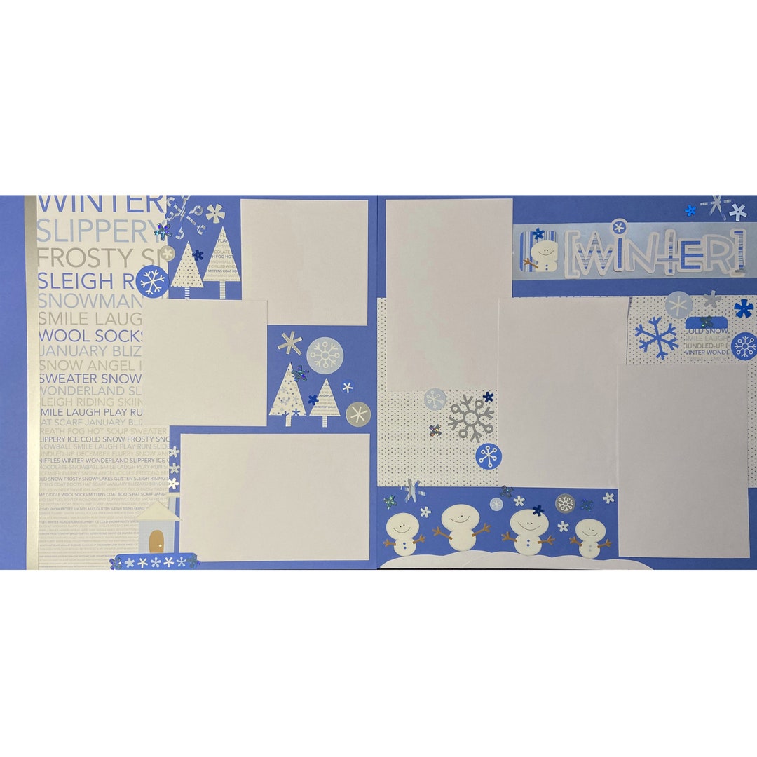 Winter 12x12 Scrapbook Page Layout Kit, Precut Scrapbooking Page Kit ...
