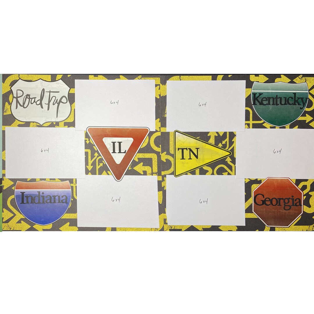 Road Trip Signs 12x12 Scrapbook Page Layout Kit, Precut Scrapbooking ...