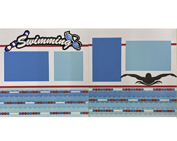 Swimming 12x12 Scrapbook Page Layout Kit, Precut Scrapbooking Page Kit ...