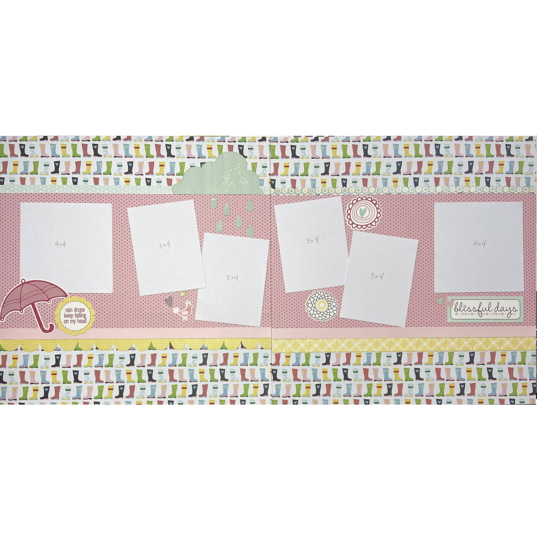 Rain Drops 12x12 Scrapbook Page Layout Kit, Precut Scrapbooking Page ...