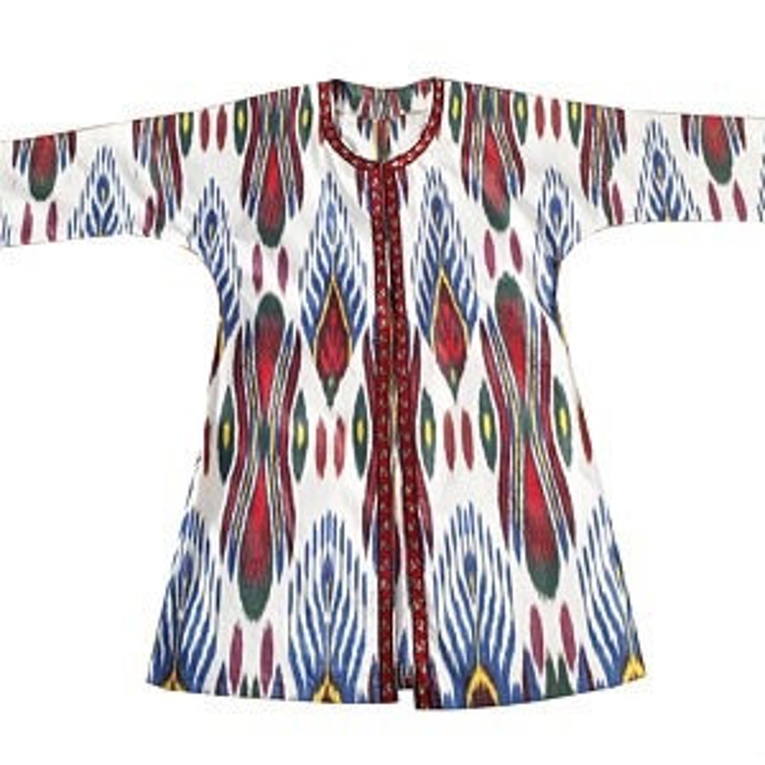 Handmade Uzbek Ikat Coat Robe Kaftan, Traditional Tie Dyed Woven Cotton ...