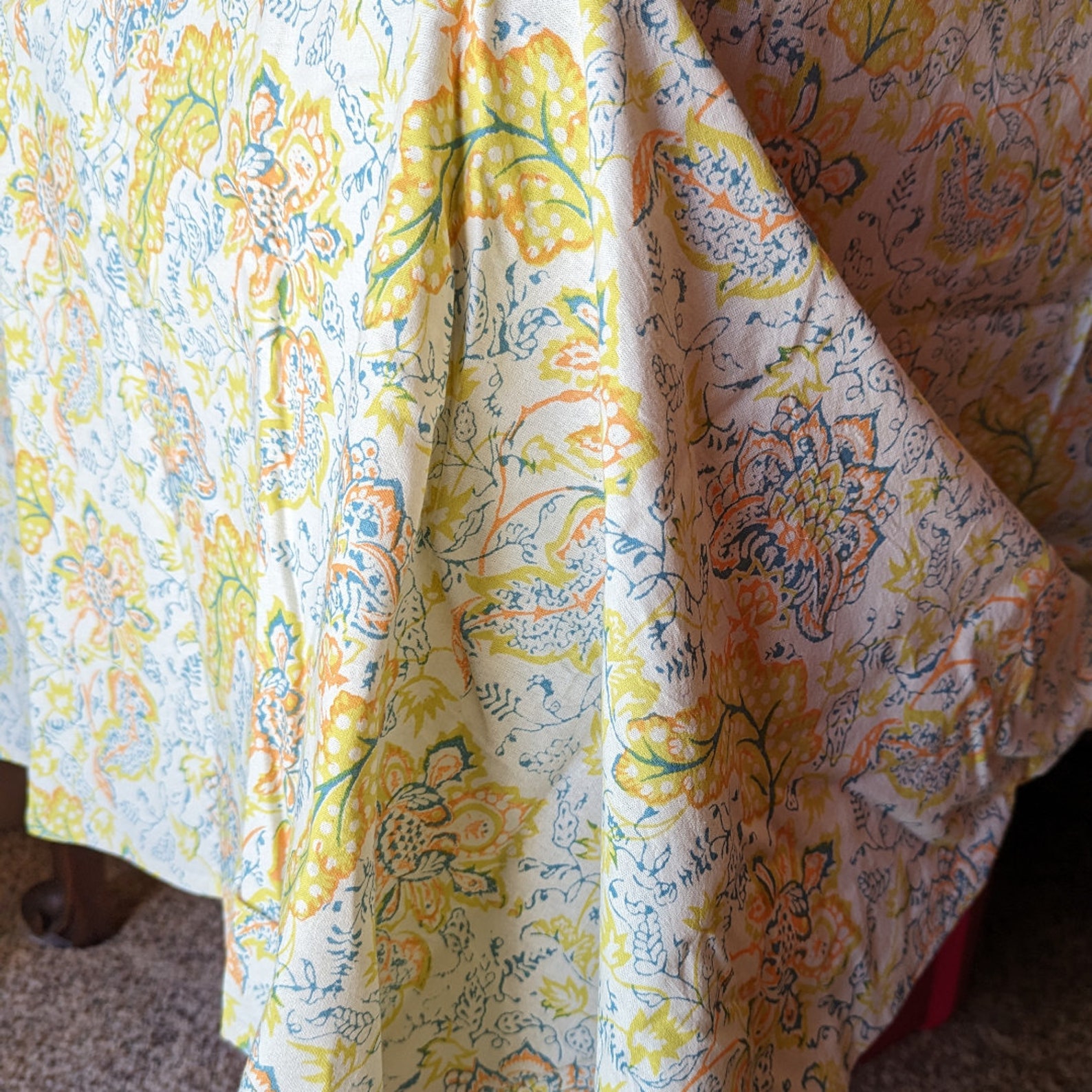 Hand Block Printed Cotton Tablecloth: French Floral Vine Design, 59x86 ...