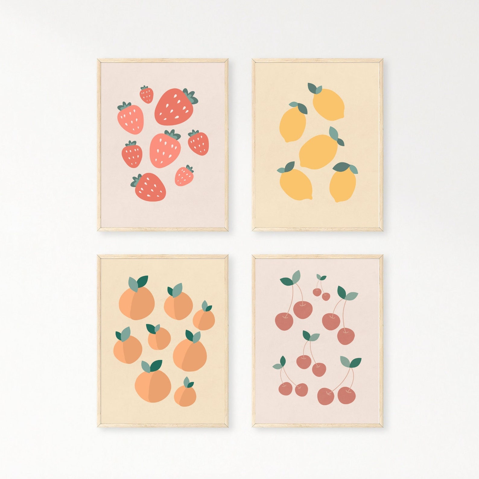 Cute Fruit Set of 4 Prints Digital Download Printable Wall - Etsy