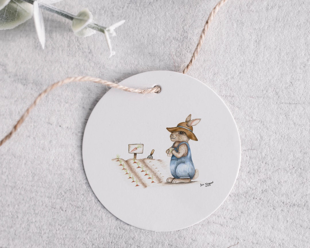 Printable Bunny Gift Tag | Gardening Rabbit in Overalls | Easter, Baby ...
