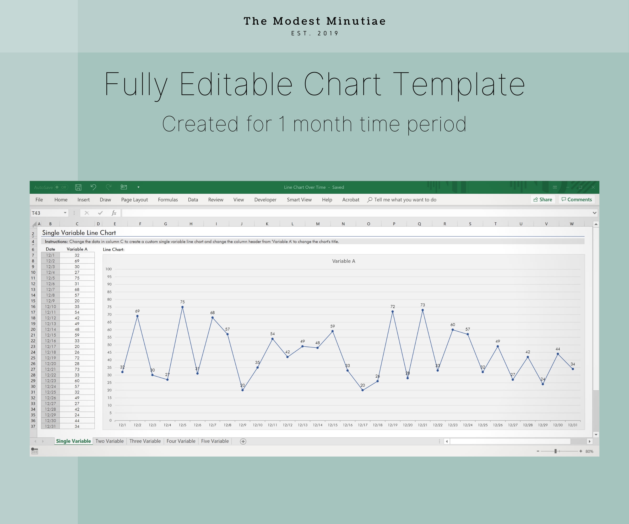 Basic Line Chart Excel Template Multiple Variables Etsy
