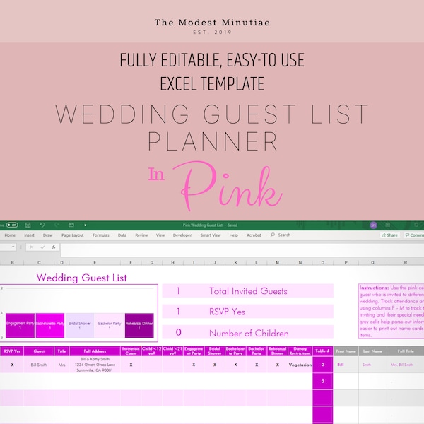 Excel Wedding Address Template - Etsy