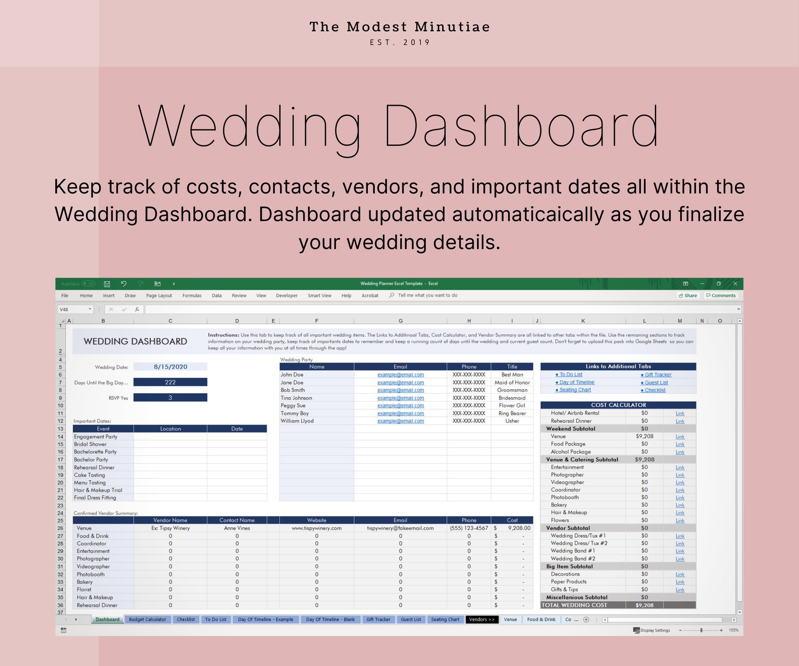 Comprehensive Wedding Planning Excel Template - Blue - Etsy