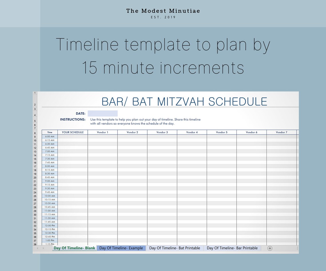 Bar and Bat Mitzvah Vendor Timeline & Day of Schedule | Excel and ...
