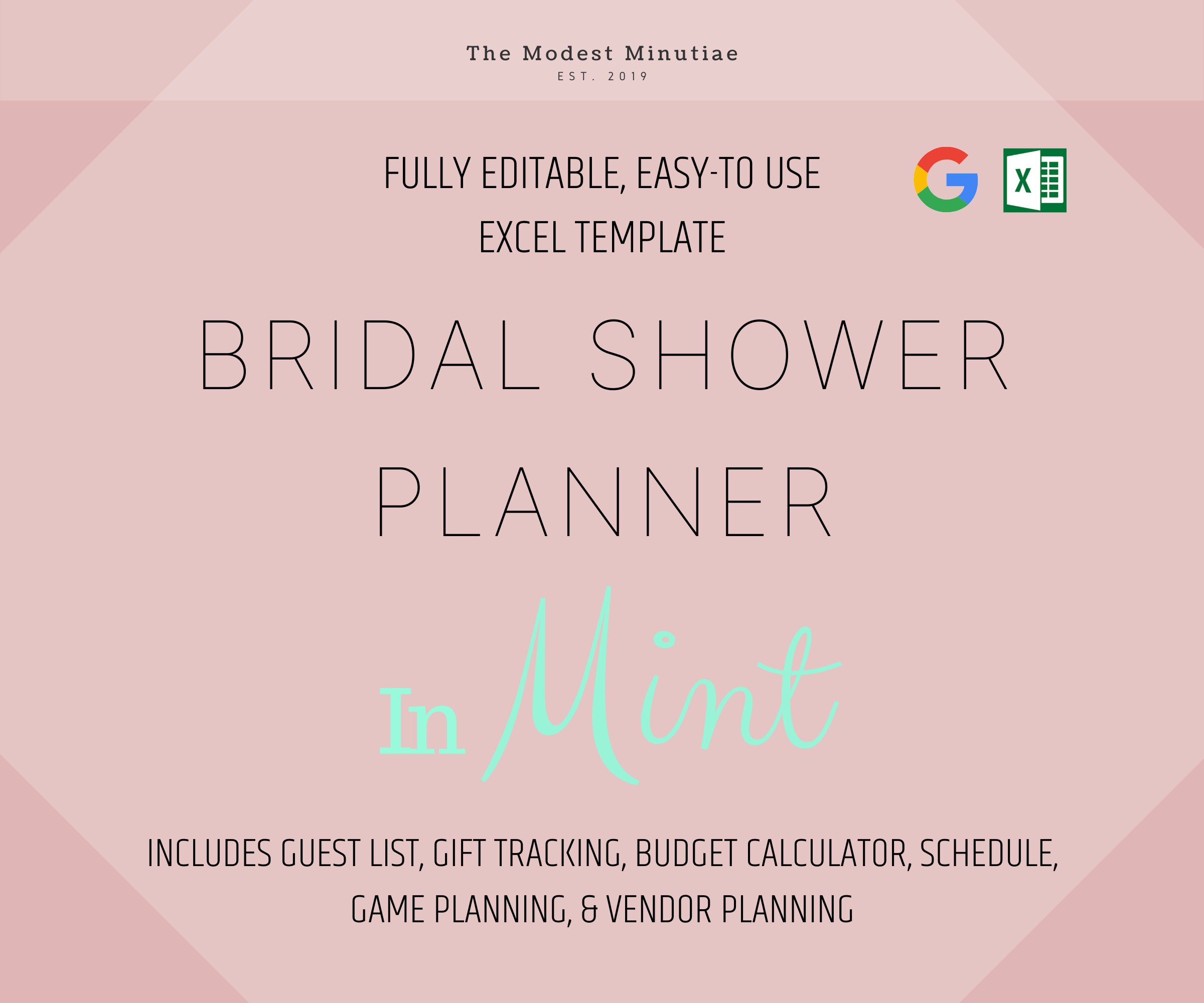 Bridal Shower Planner - Excel & Google Sheets Template Mint - Etsy