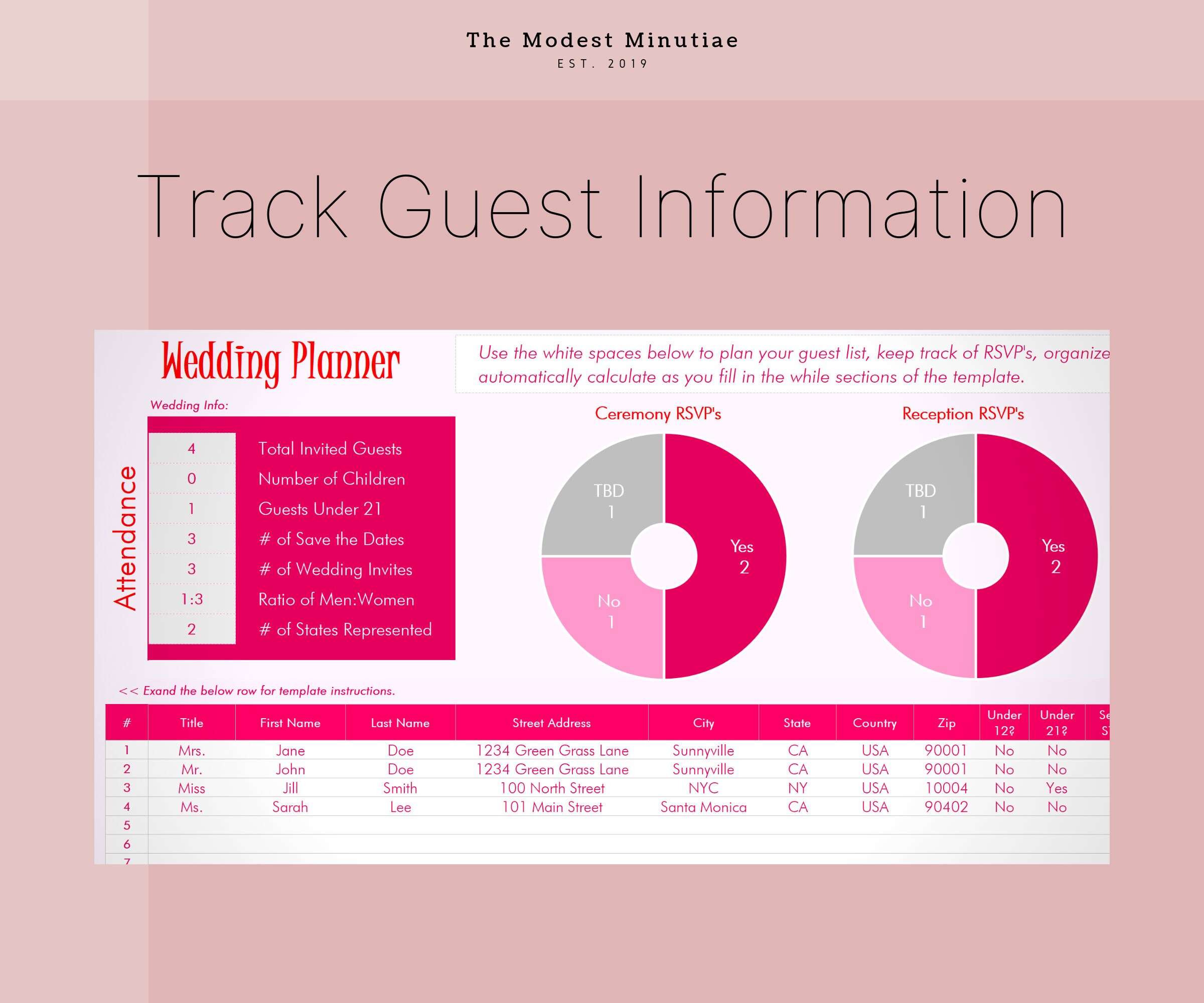 Wedding Guest List Template | Excel Spreadsheet Template, RSVP, Meal ...