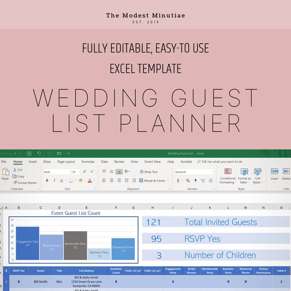 Wedding Guest List Excel Template - Etsy