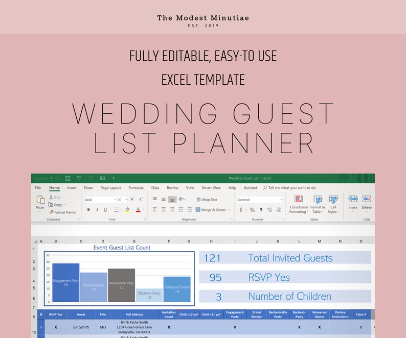 Wedding Guest List Excel Template Blue | Excel & Google Sheets ...