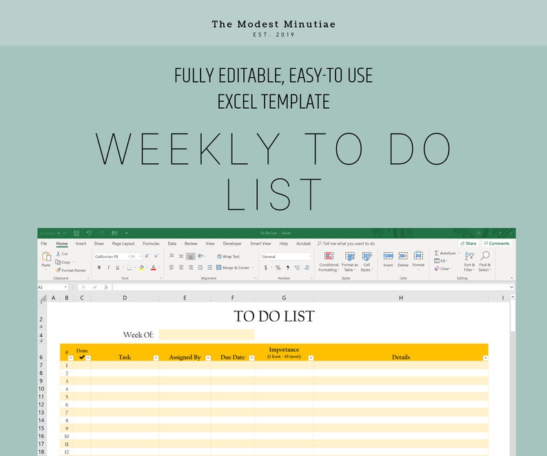 Excel To Do List Interactive Excel Template Etsy