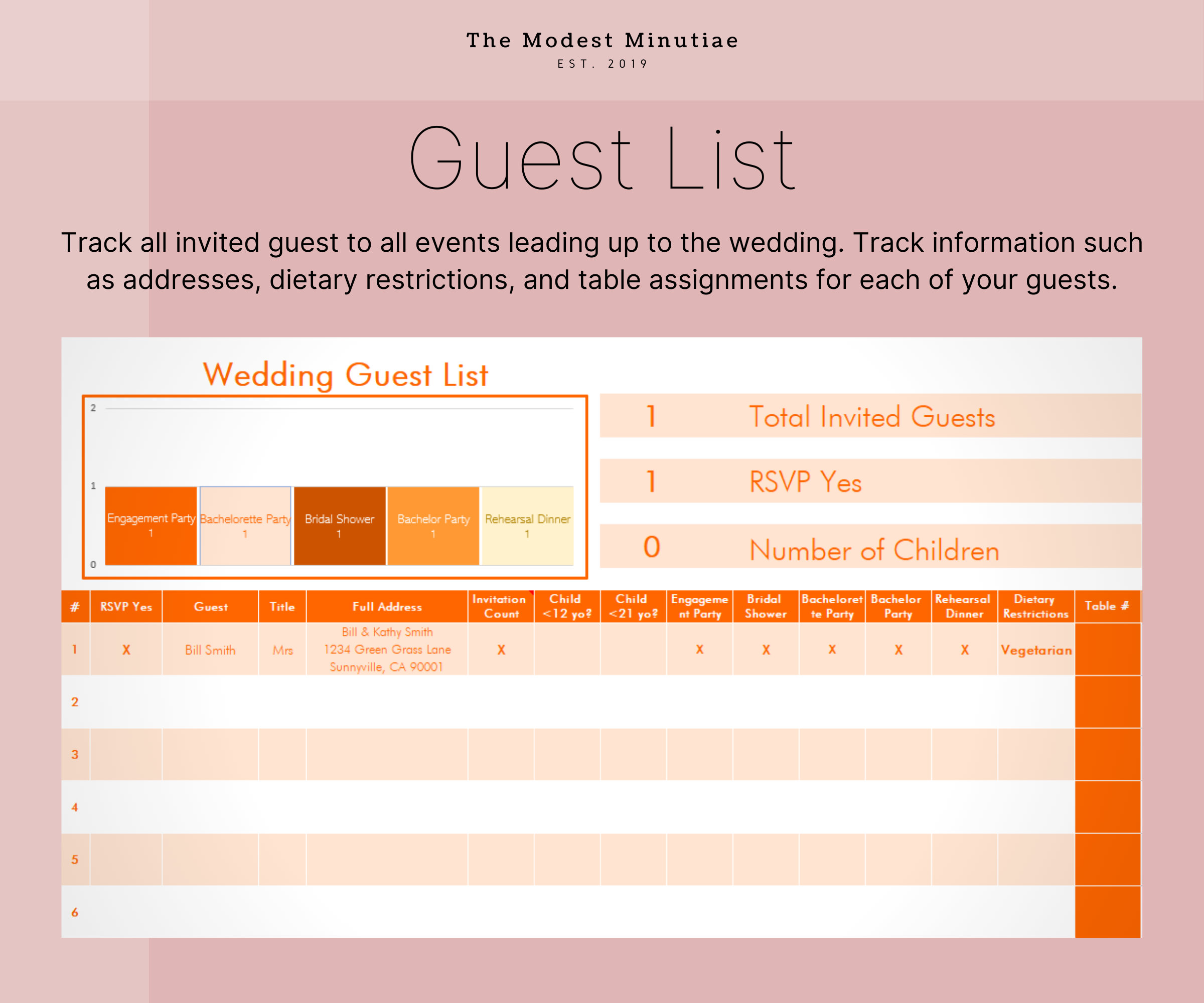 Comprehensive Wedding Planning Excel Template Orange - Etsy