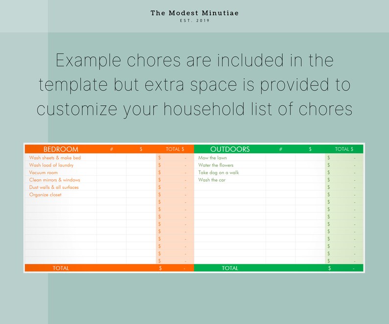 Chore Chart & Allowance Excel Tracker - Etsy