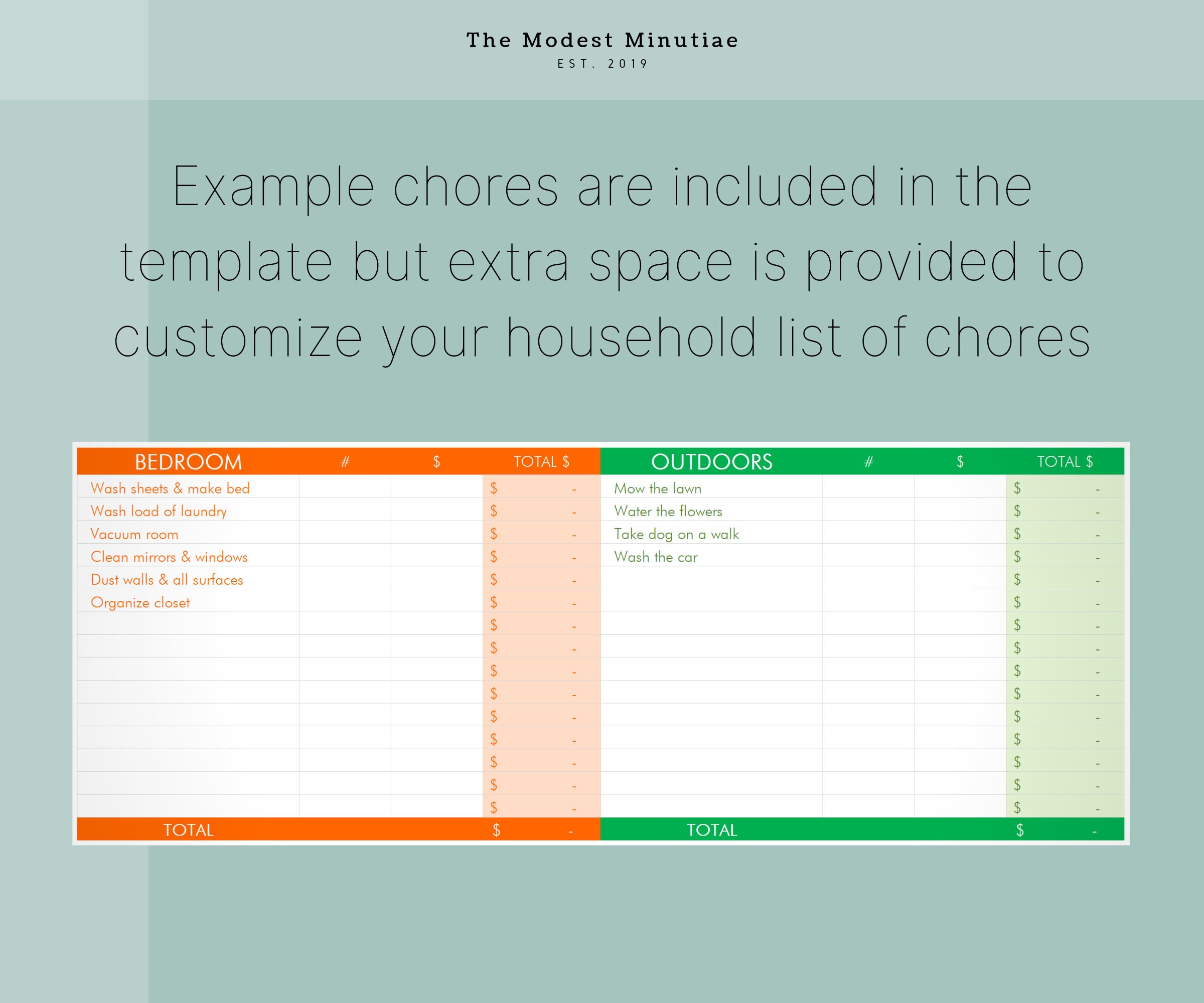Chore Chart & Allowance Excel Tracker - Etsy