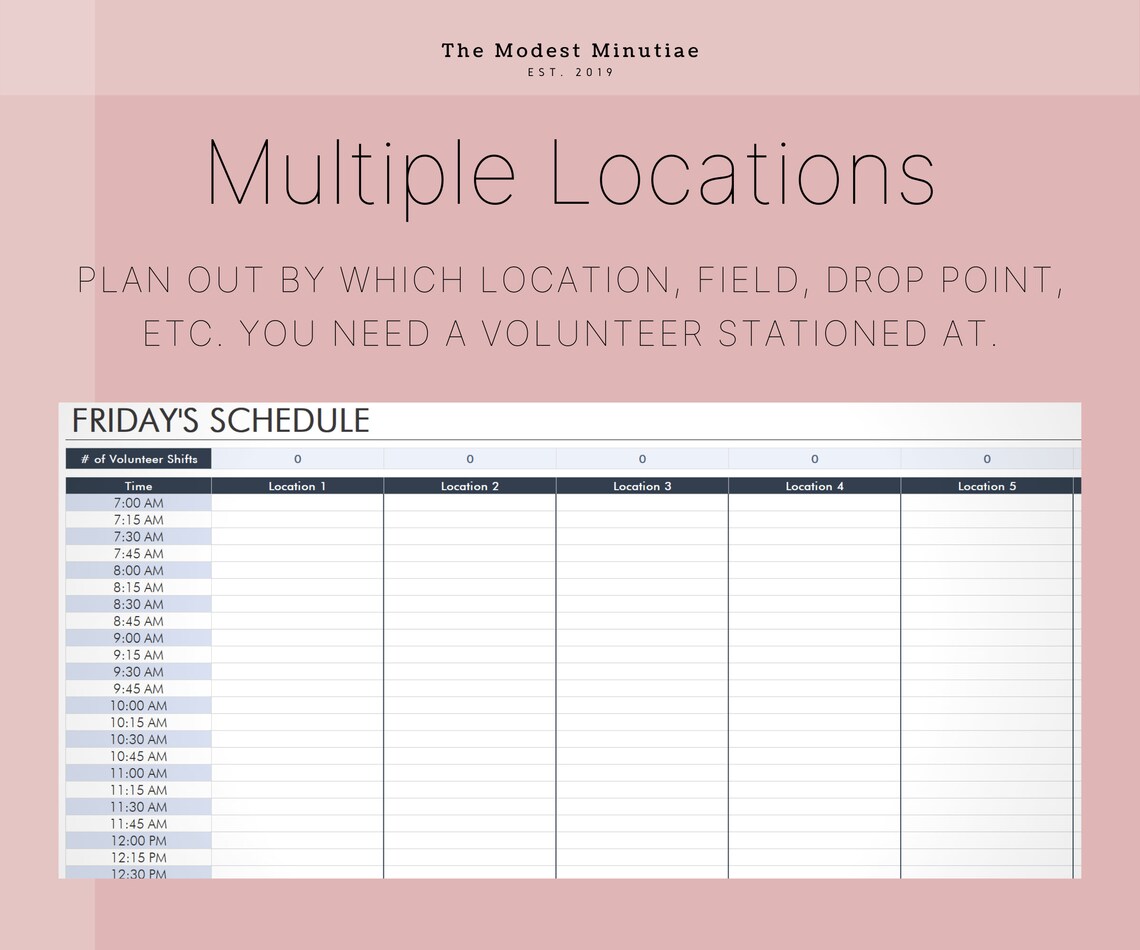 Volunteer Scheduling Blue Template - Excel and Google Sheets - Etsy