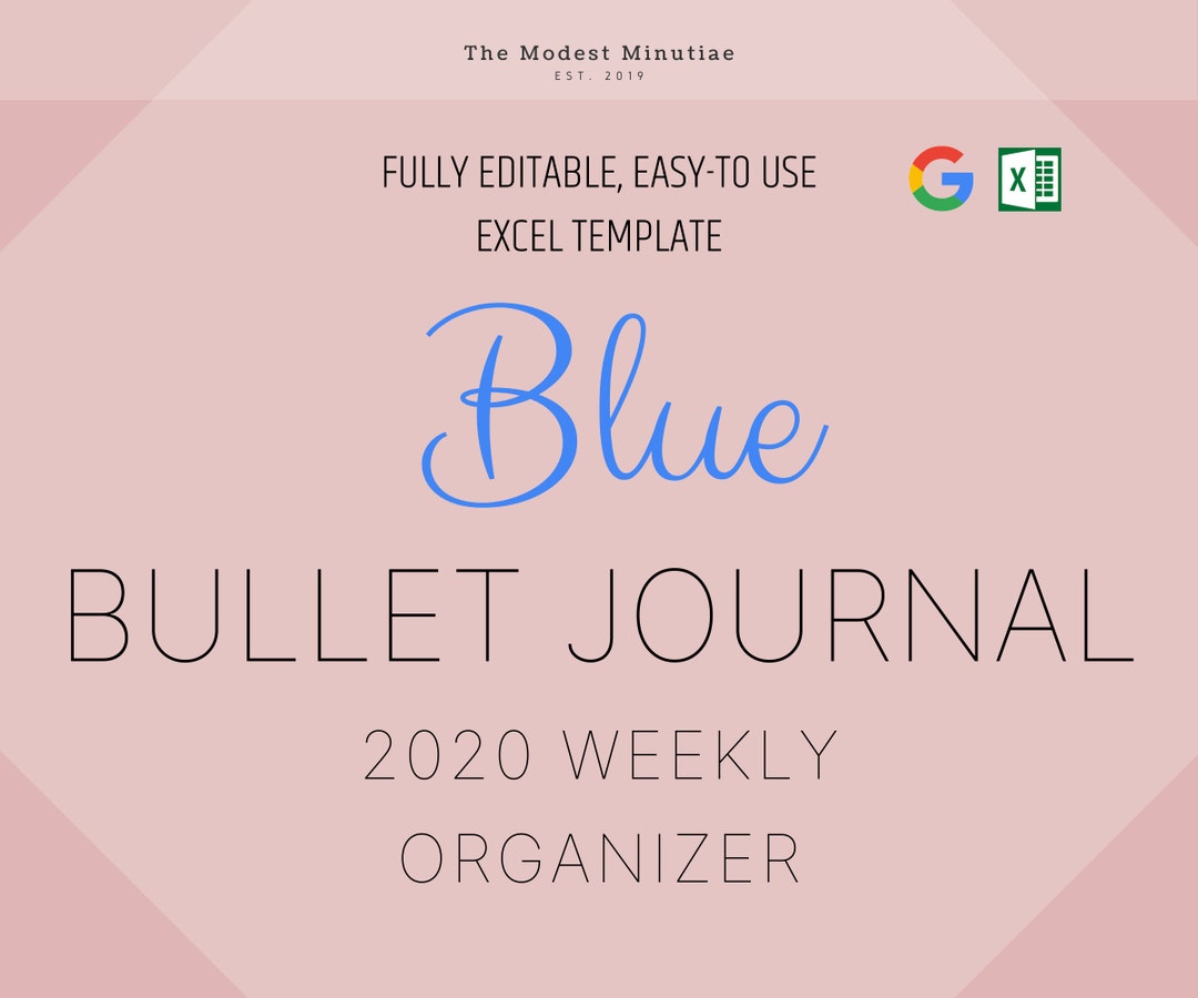 Weekly Bullet Journal - Blue Excel Template - Etsy