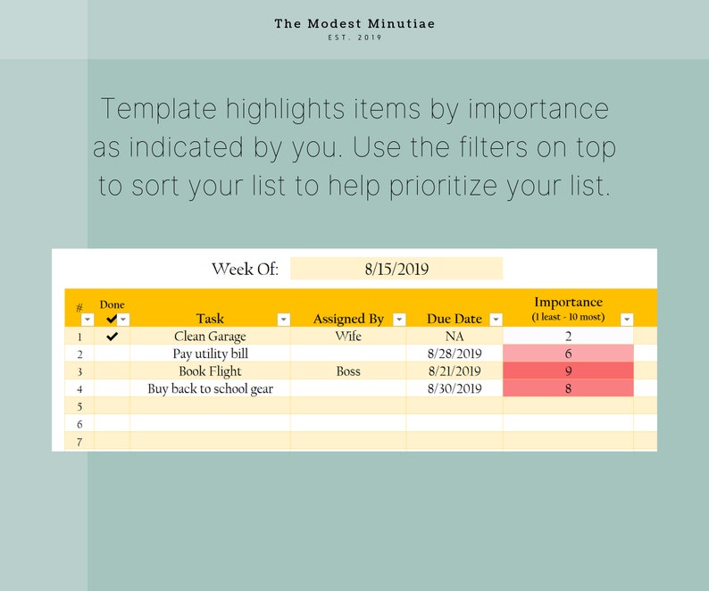 Excel to Do List | Interactive Excel Template - Etsy