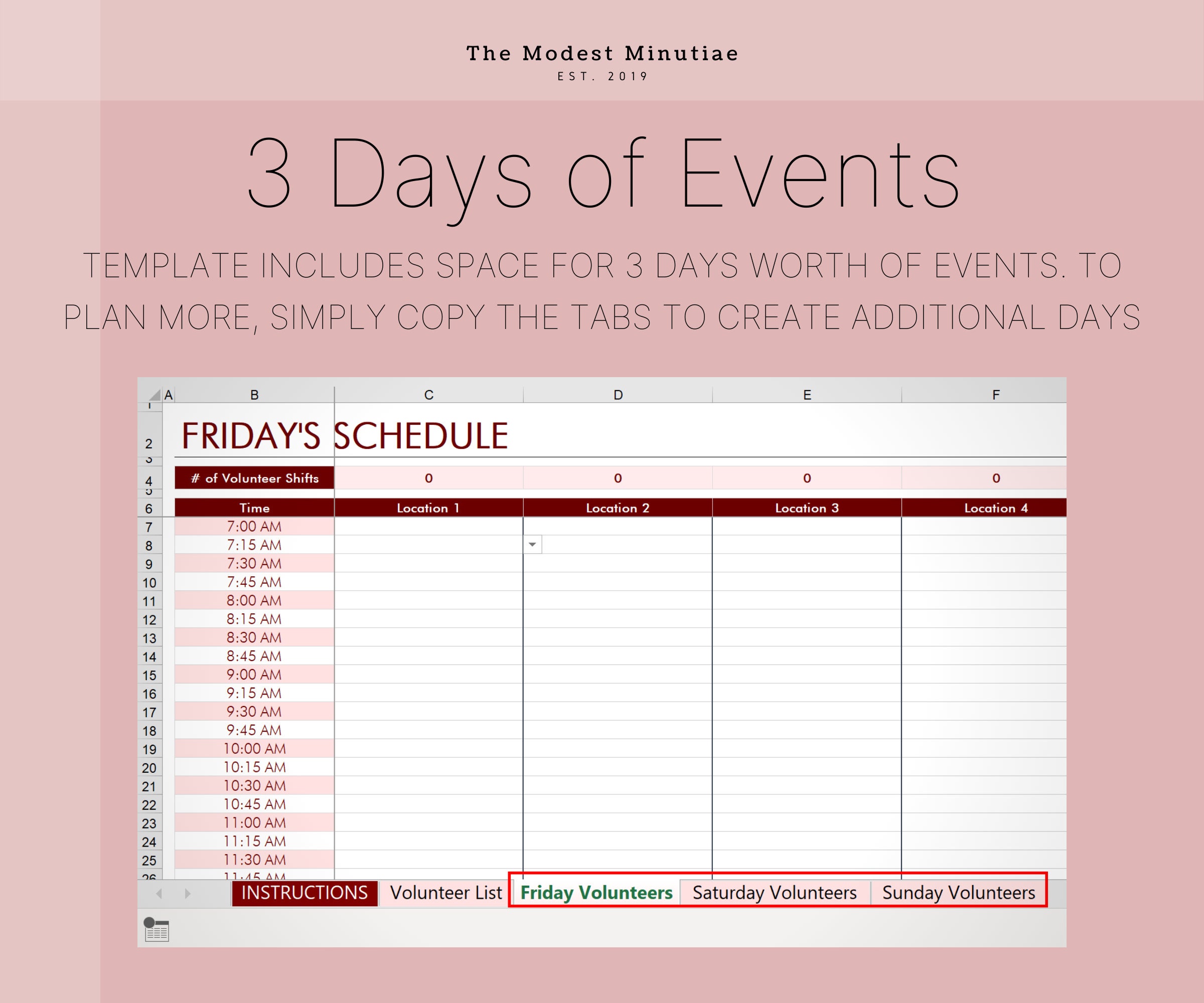 Volunteer Schedule Template Excel