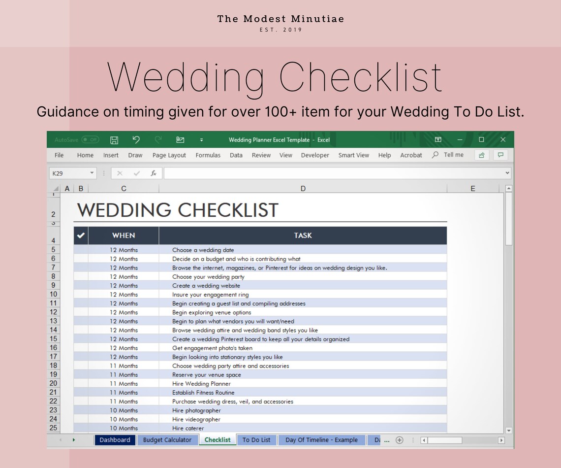 Comprehensive Wedding Planning Excel Template Blue | Etsy