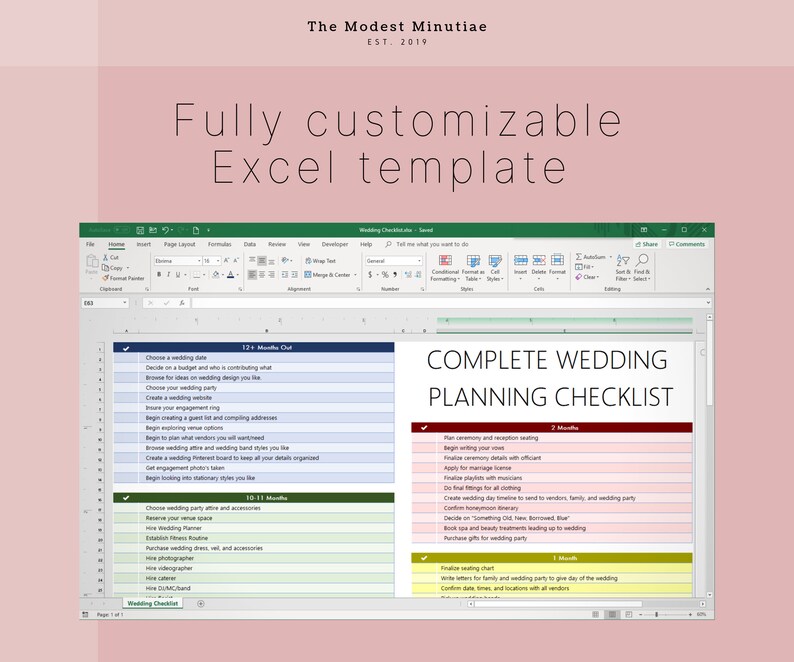 Wedding Checklist | Excel & Printable Wedding to Do List - Etsy