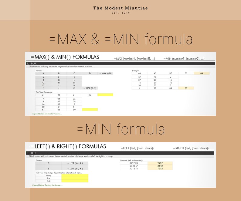 Excel Basic Formulas Tutorial Template - Etsy