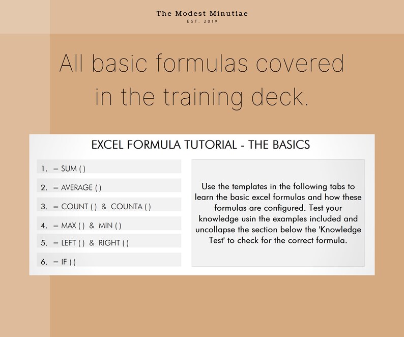 Excel Basic Formulas Tutorial Template - Etsy