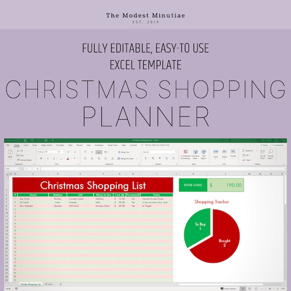 Christmas Shopping List Excel - Etsy
