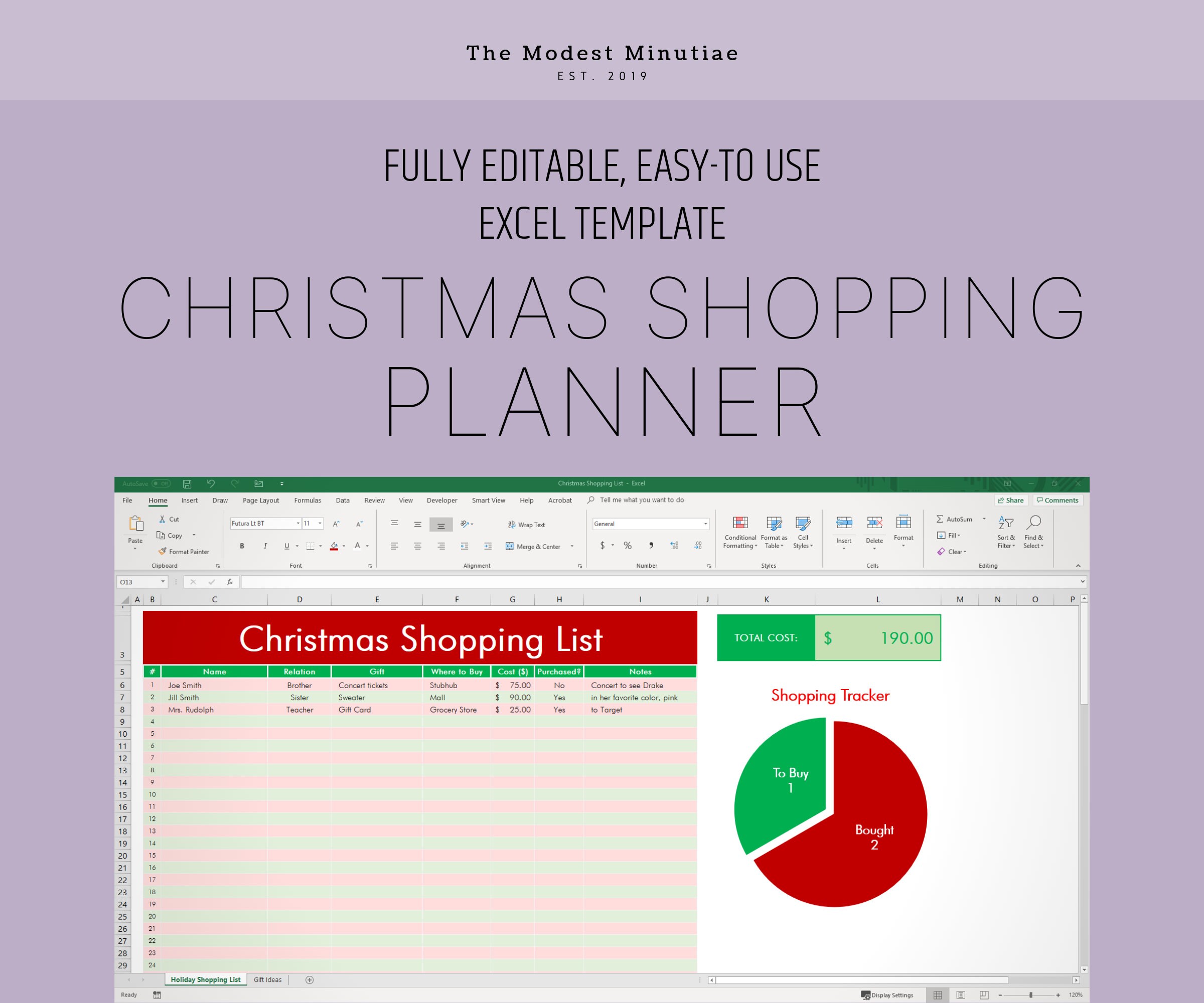 Christmas Gift Excel Planning & Printable Shopping List - Etsy