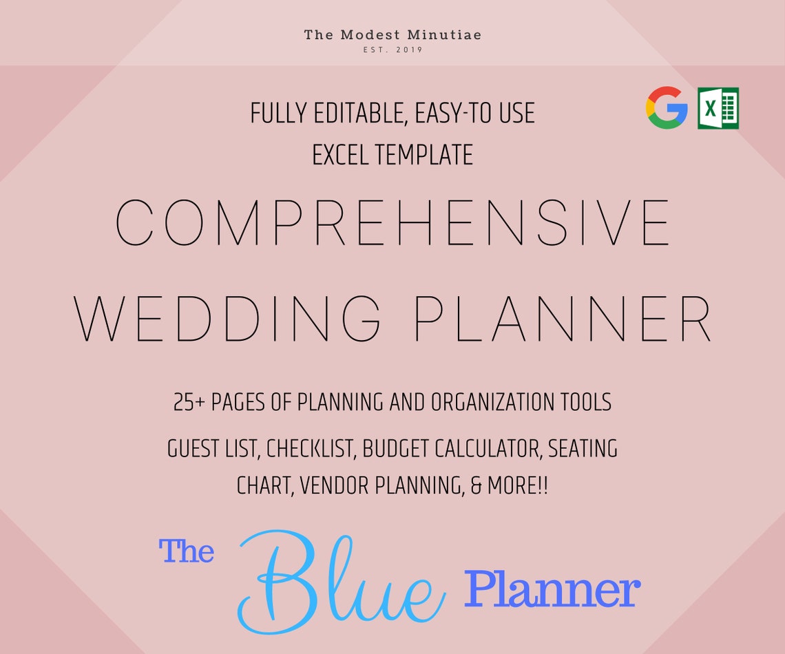 Comprehensive Wedding Planning Excel Template - Blue - Etsy