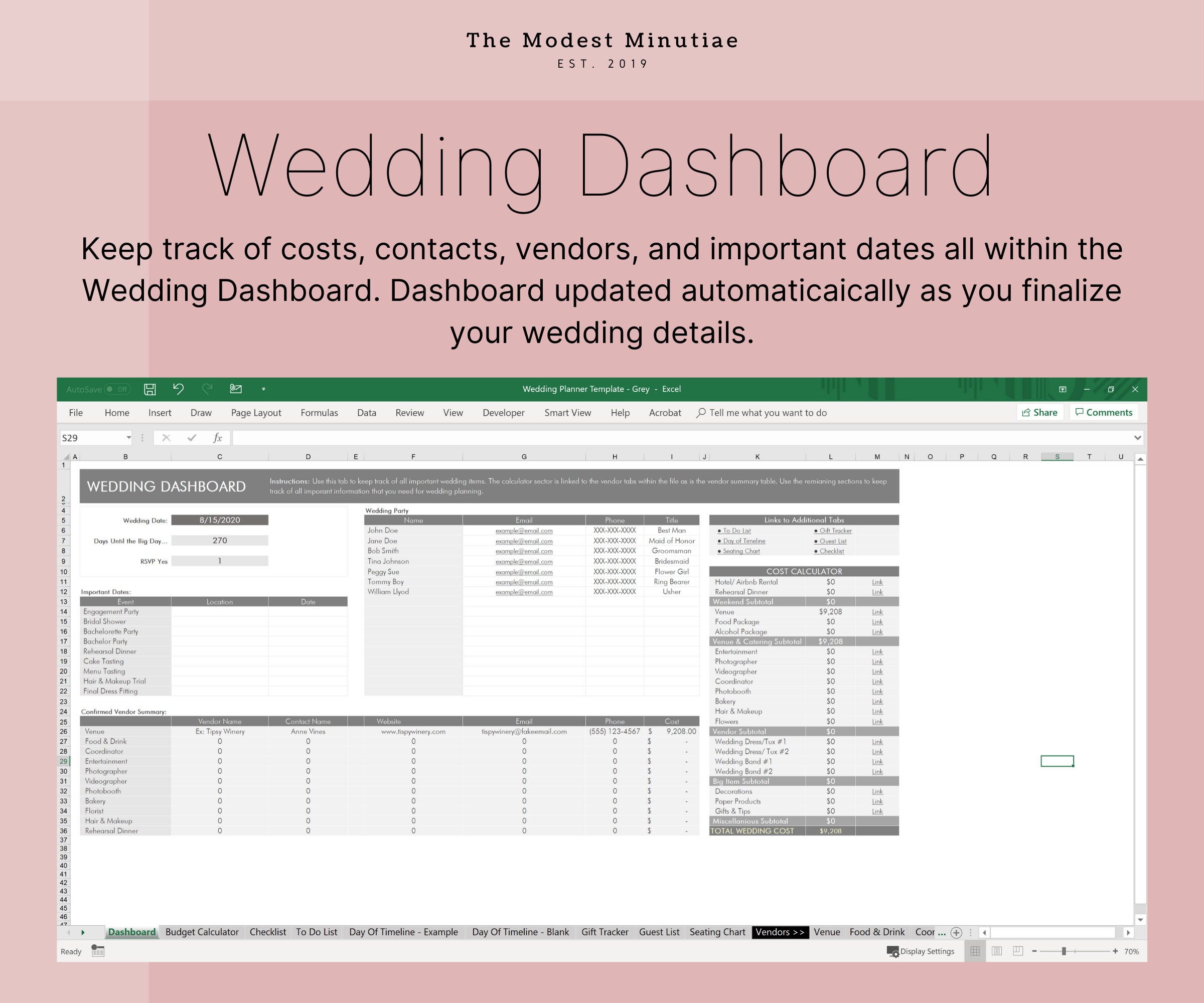 Comprehensive Wedding Planning Excel Template - Gray - Etsy