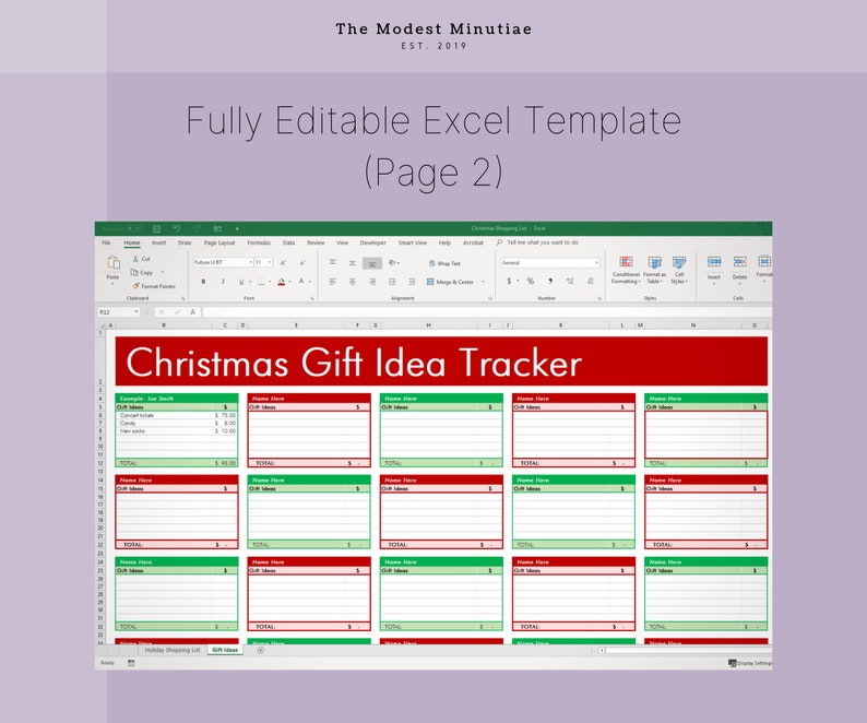 Christmas Gift Excel Planning & Printable Shopping List - Etsy