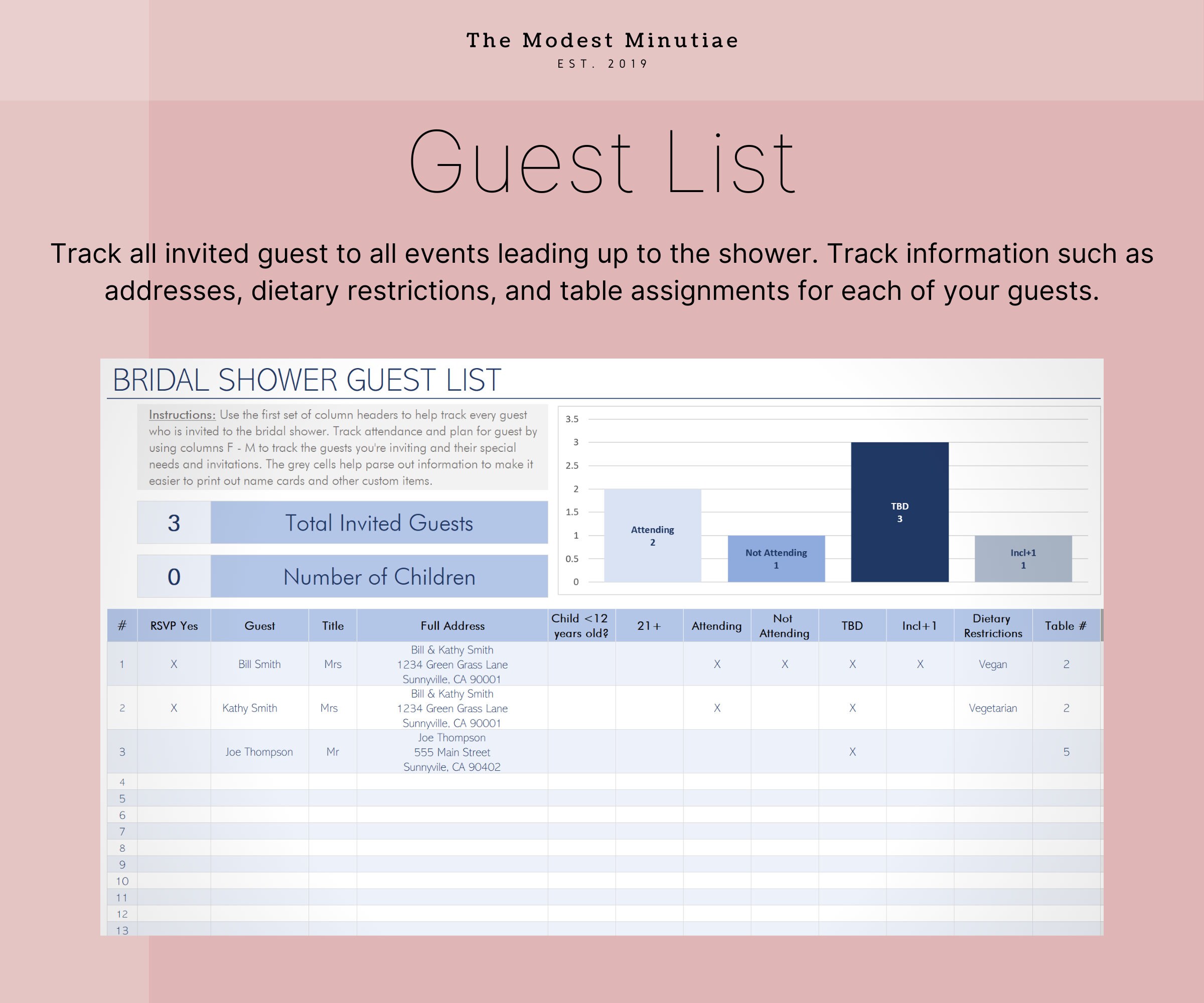 Bridal Shower Planner Excel & Google Sheets Template Blue - Etsy