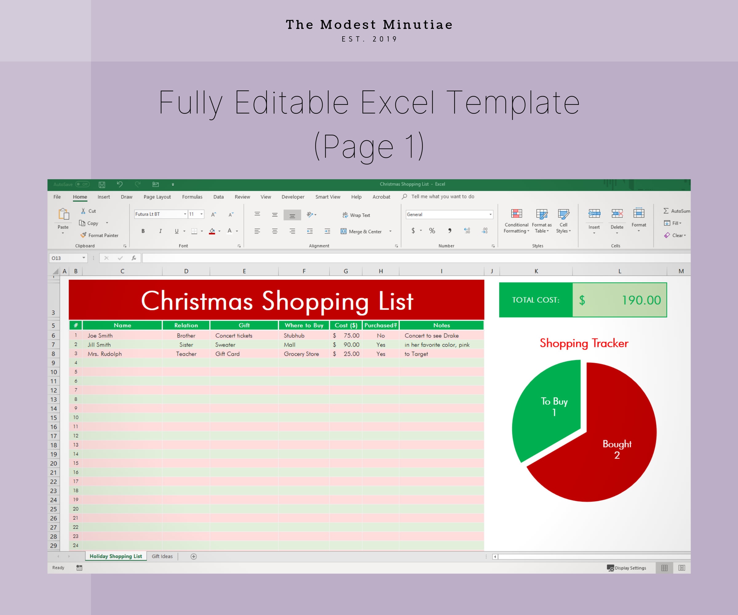 Christmas Gift Excel Planning & Printable Shopping List - Etsy