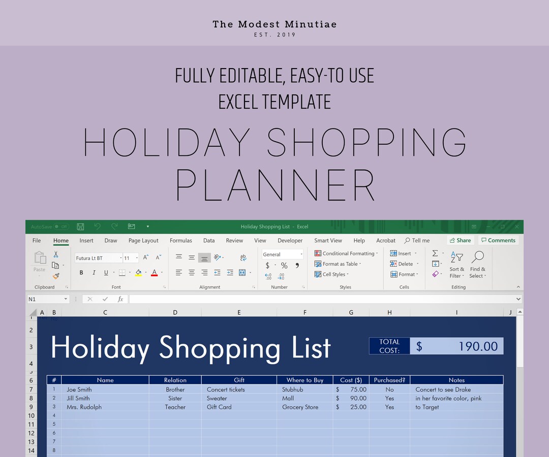 Holiday Excel Gift Planning & Printable Shopping List - Etsy
