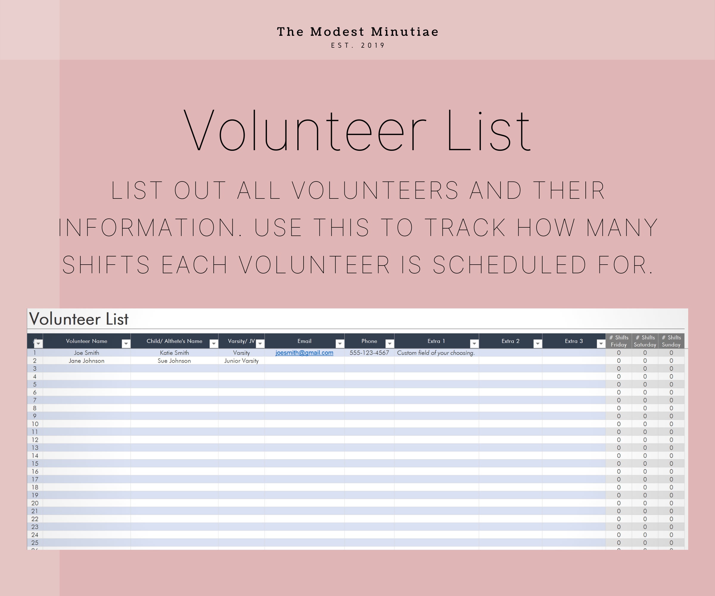 Volunteer Scheduling Blue Template - Excel and Google Sheets - Etsy