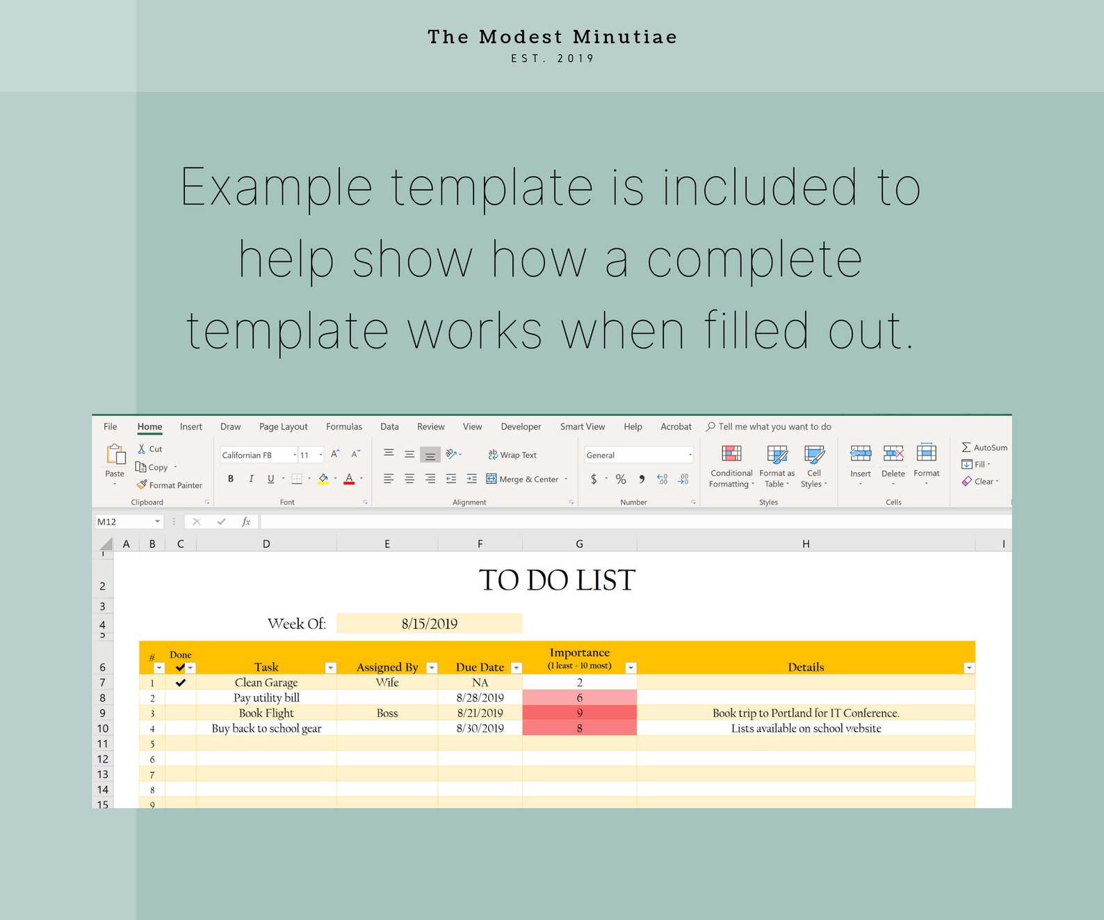 Excel to Do List | Interactive Excel Template - Etsy
