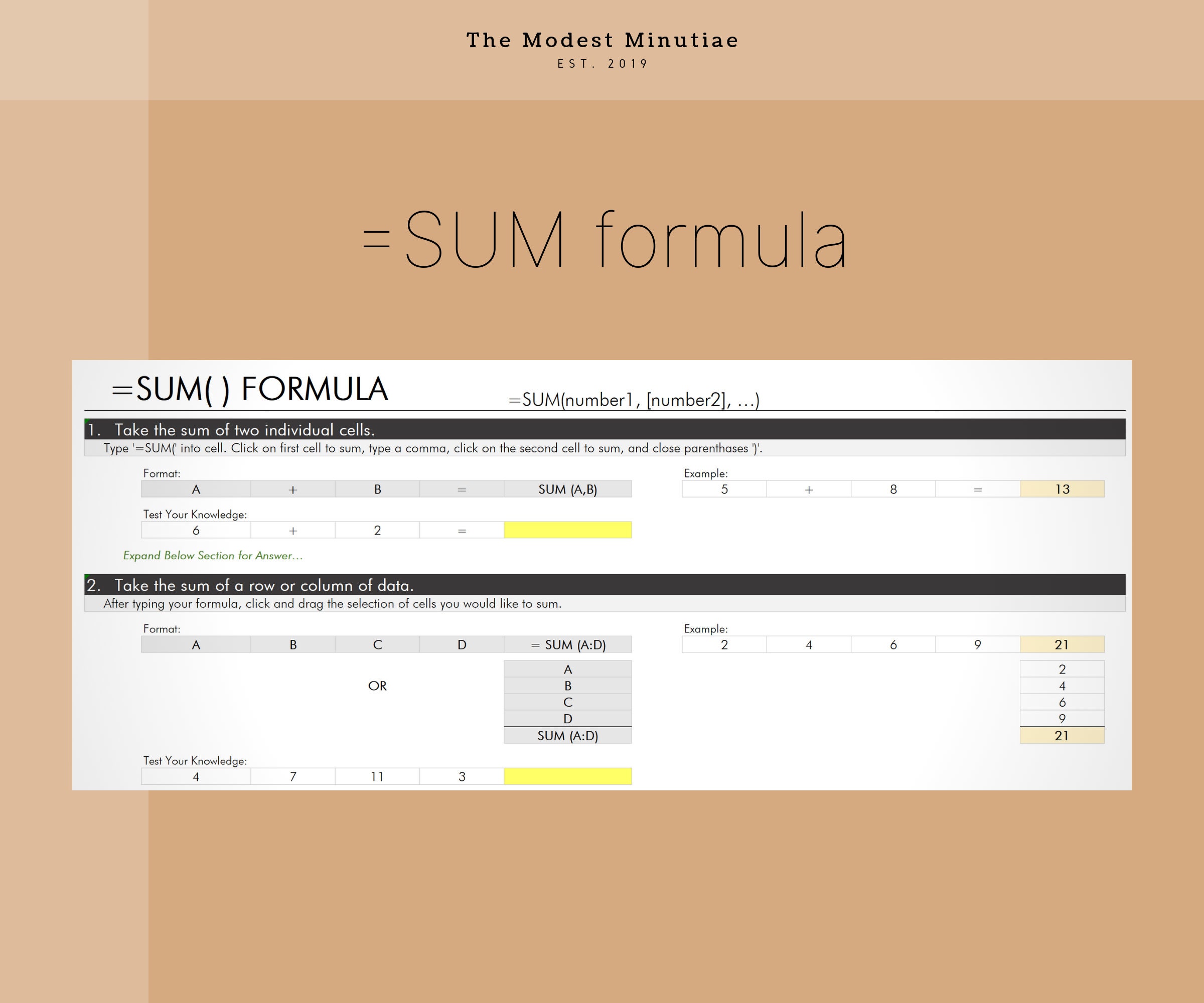 Excel Basic Formulas Tutorial Template - Etsy